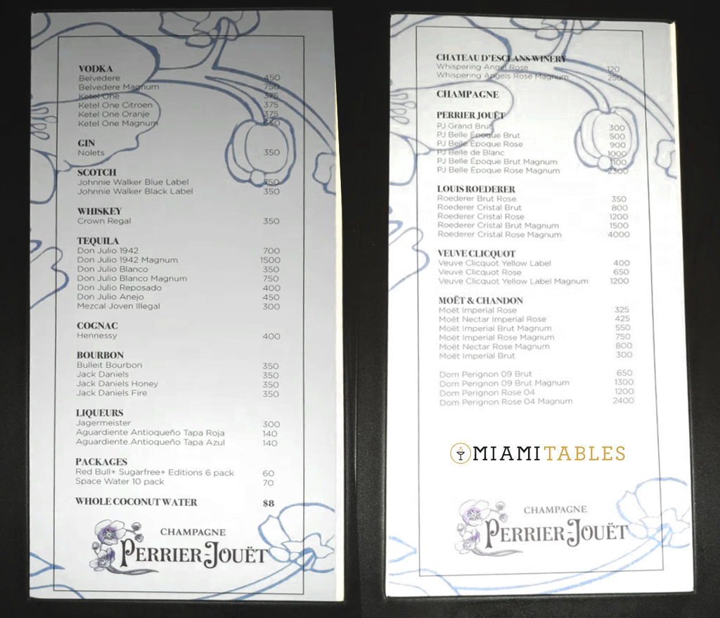 Space Miami Bottle Menu